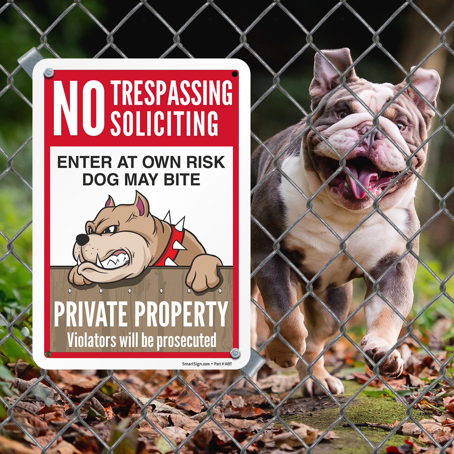 Enter At Your Own Risk Dog May Bite No Trespassing Dog Sign, SKU: S2-5814